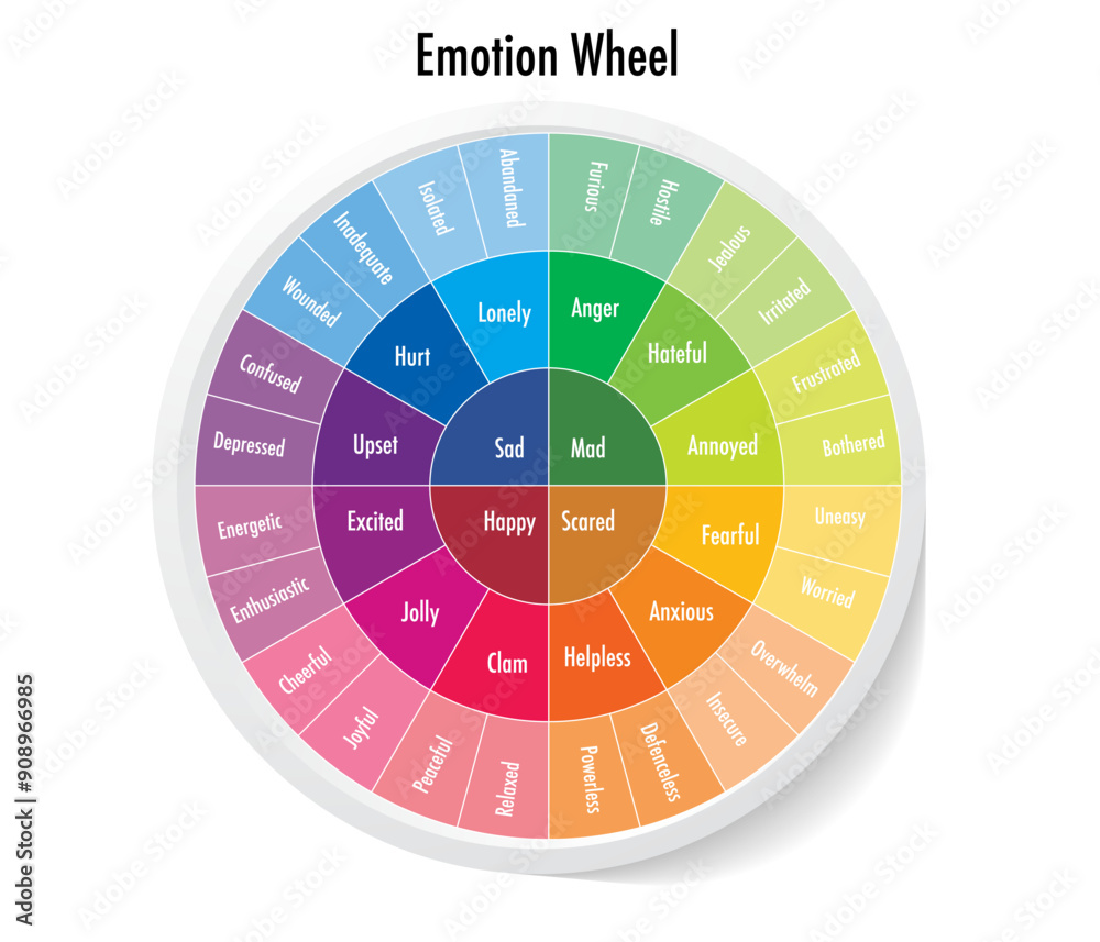 Emotion wheels in the center are our basic emotions sad, anger, joy ...