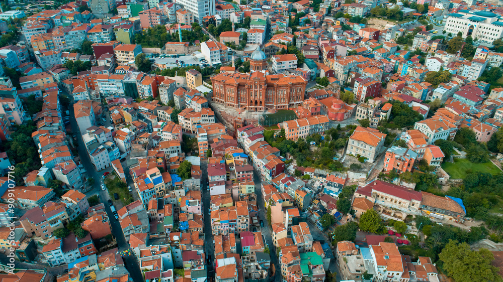 Aerial view of the Balat Greek School Greek High School building ...