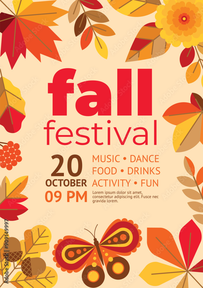 Beautiful poster for the fall foliage festival with colorful leaves ...