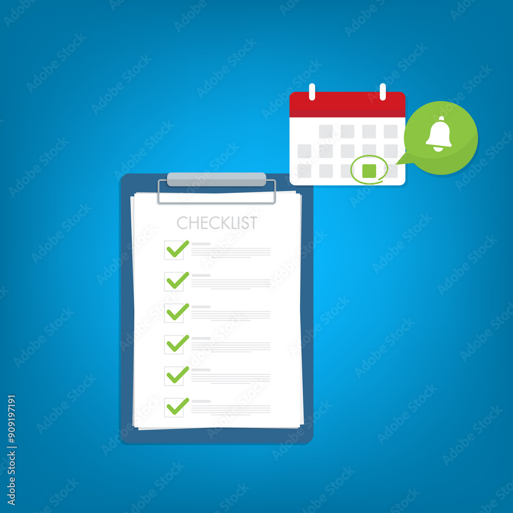 Ilustración de Stock Check list document and calendar , paper check ...