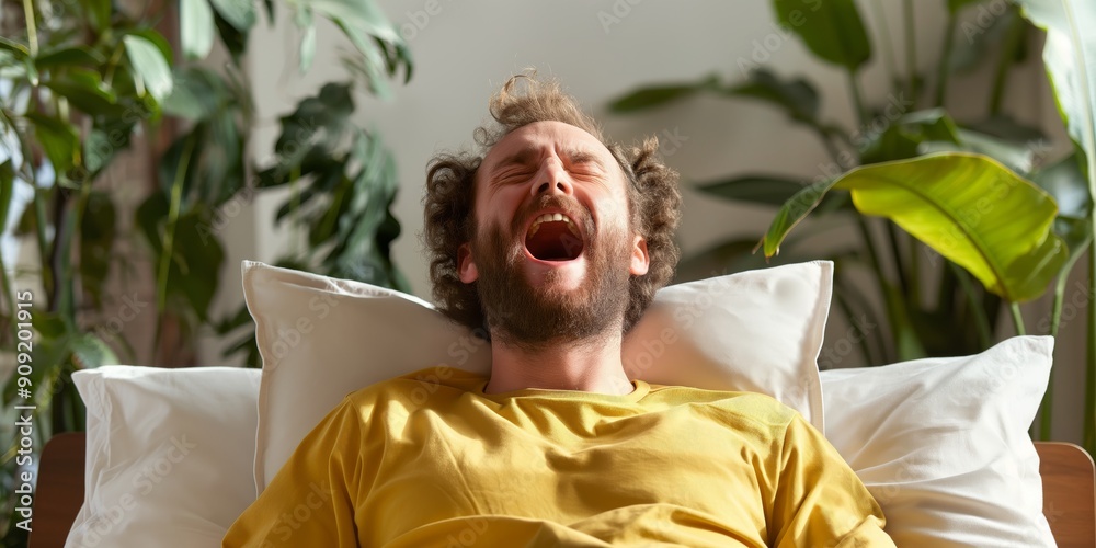 The Agony of a Morning Person: Disheveled man, bathed in sunlight ...