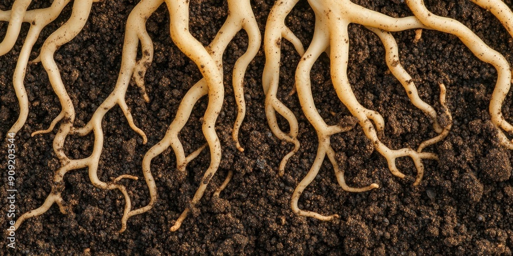 Trichoderma hyphae intertwined with soil particles, micro perspective ...