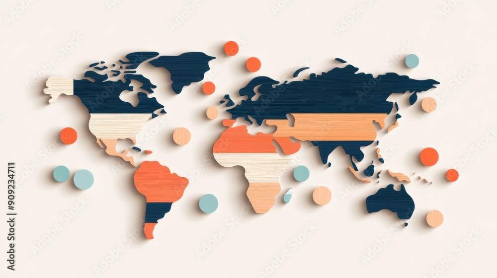 Modern Flat Map with Country Borders, A contemporary flat vector world ...