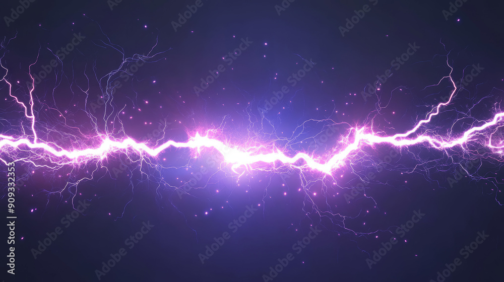 Realistic lightning thunderbolt striking against a short circuit, with ...