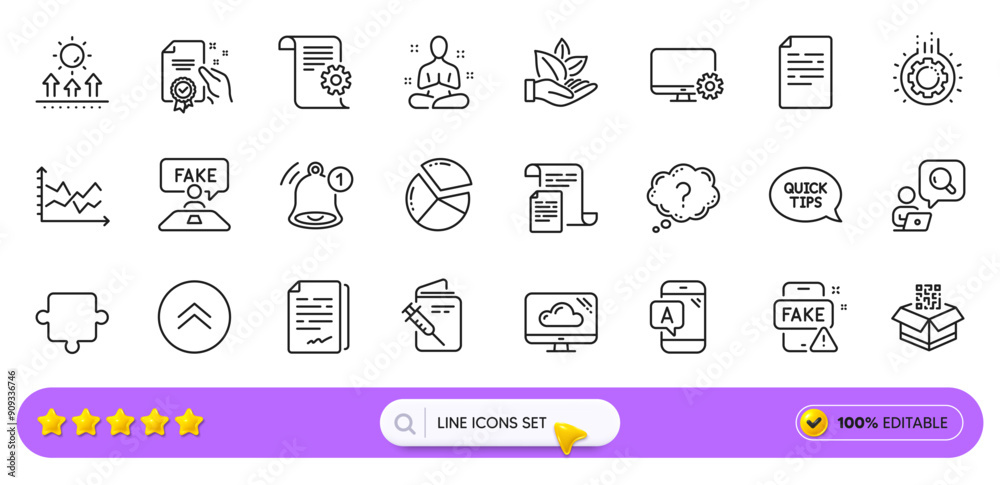 Diagram chart, Inspect and Yoga line icons for web app. Pack of Monitor ...