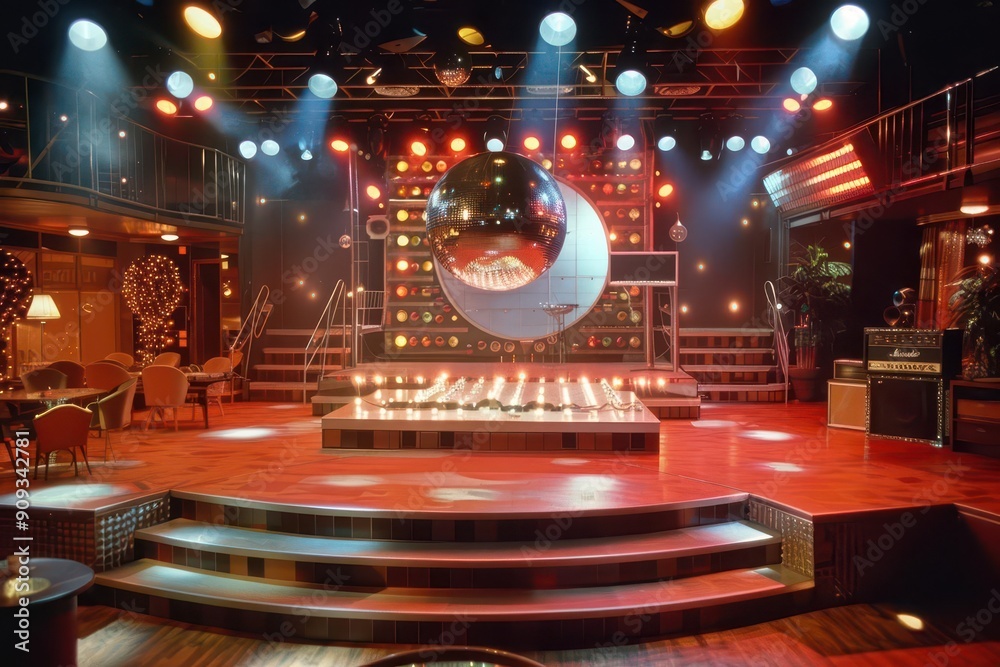 dazzling discoera concert stage with largerthanlife mirror ball ...