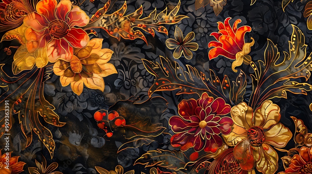 Pattern Batik Shoots of bamboo shoots Betawi cloth with floral motifs ...