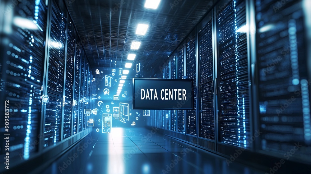 Cutting-Edge Data Center - Illuminated Data Center Banner and Server ...