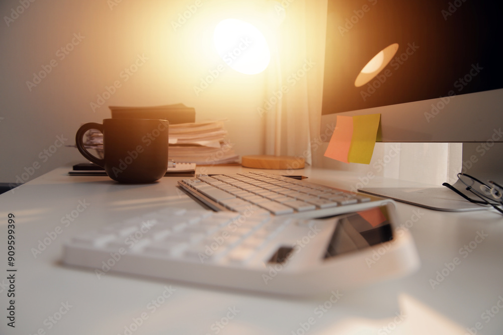 messy office workspace. Messy and cluttered office desk. Messy business ...
