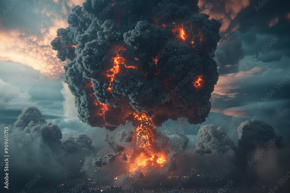 Generative ai on theme of scary nuclear explosion in outdoor, mushroom ...