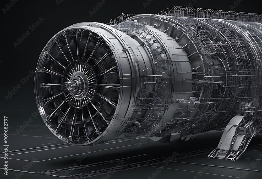 rendering wireframe engine gital turbojet background black concept twin ...