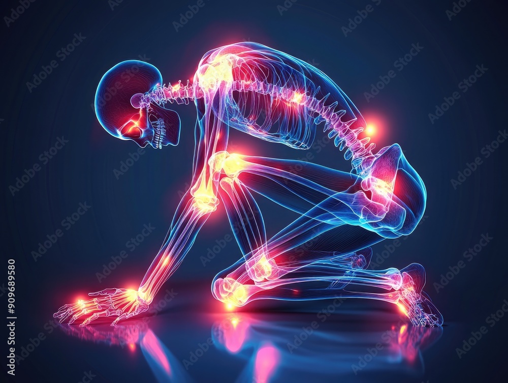 3D rendering of a skeleton with connective tissue disease affecting ...