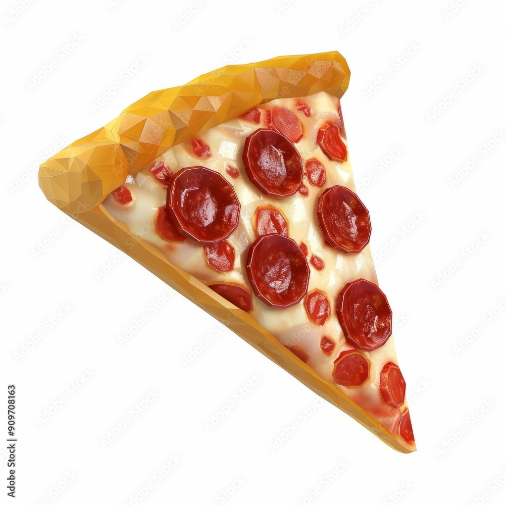 3D Render, Low Poly style of a slice of pepperoni pizza, on isolated ...