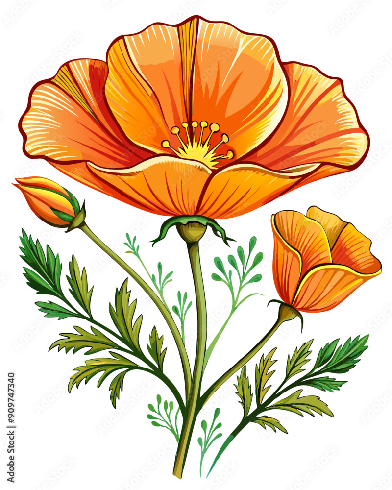 california poppy flower vector colorful t-shirt design,california poppy ...