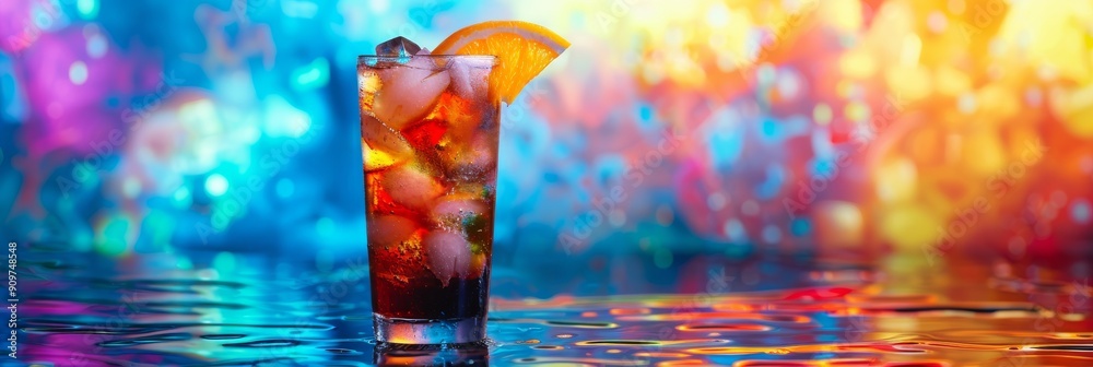 Cuba Libre or Long Island Iced Tea Cocktail on Neon Background, Beach ...