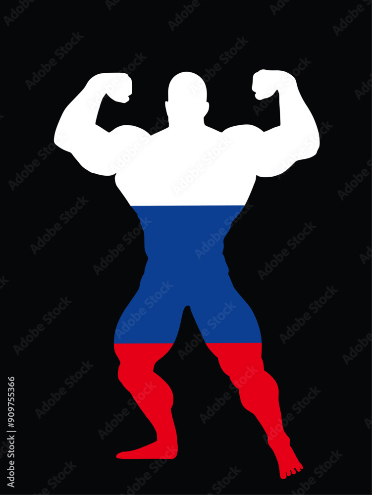 Russia flag over muscular bodybuilder vector silhouette illustration ...