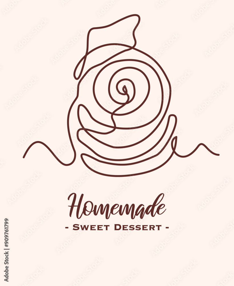 Continuous One line Drawing of pastry products, desserts. Food menu ...