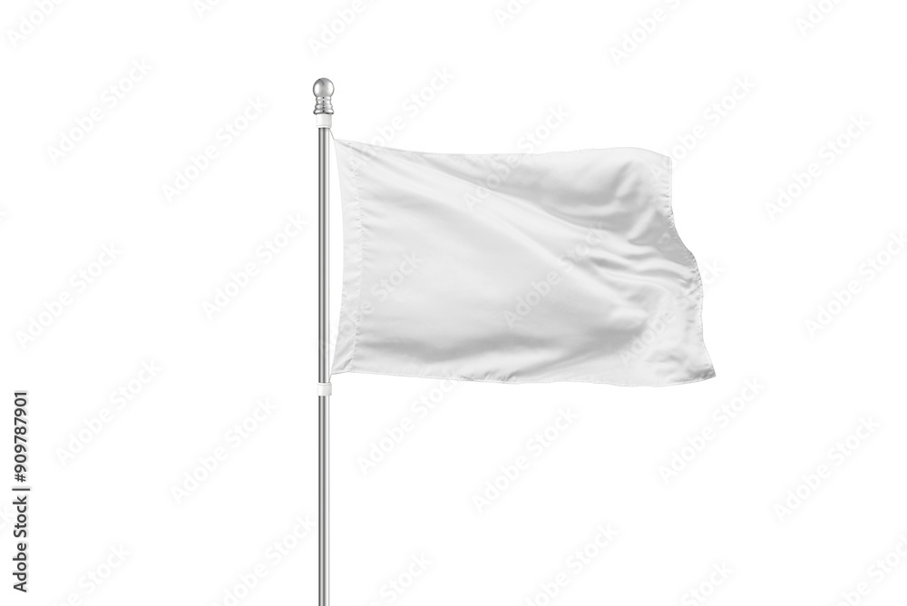 Isolated, transparent white flag on a flagpole, ideal for mockup ...