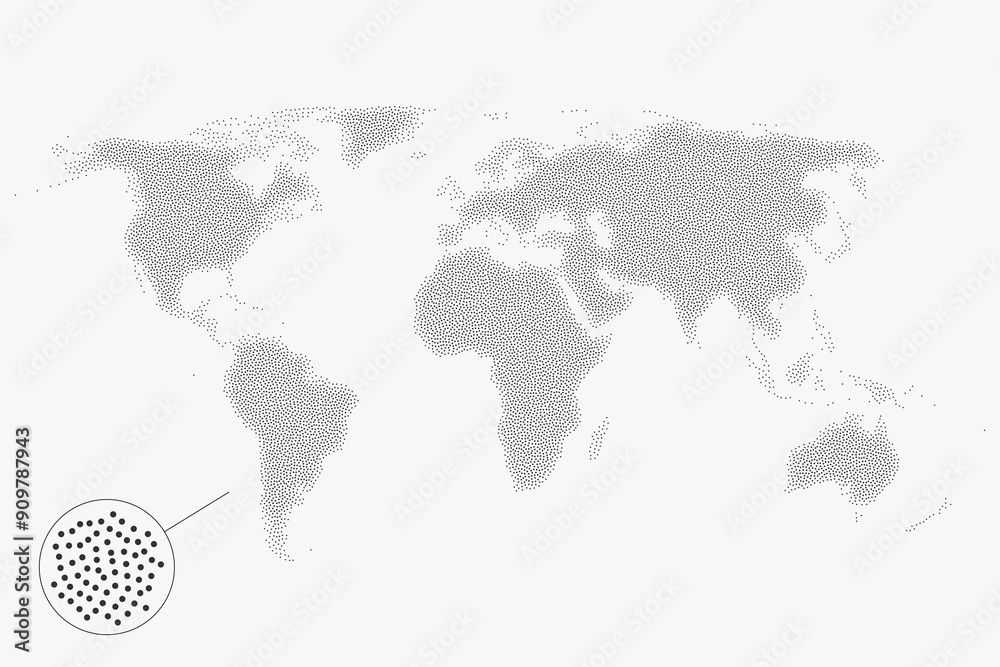 Flat earth world map with round dots. Round pixel pattern. Modern ...