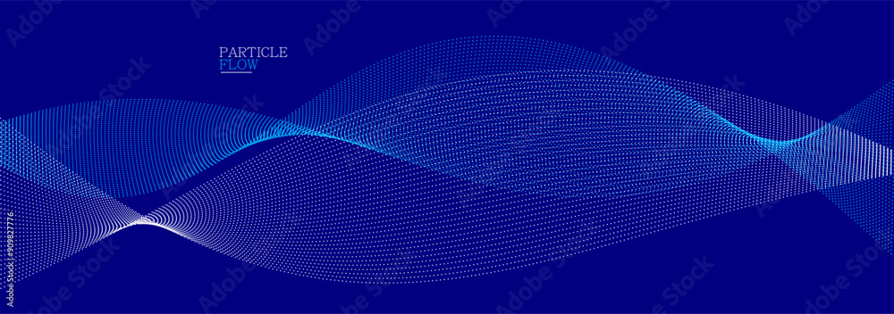 Dark blue abstract background, vector wave of flowing particles, curvy ...