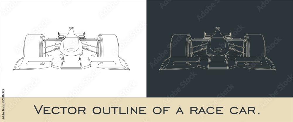 Outline of a Formula 1 race car from front angles. F1 Vector blueprint ...
