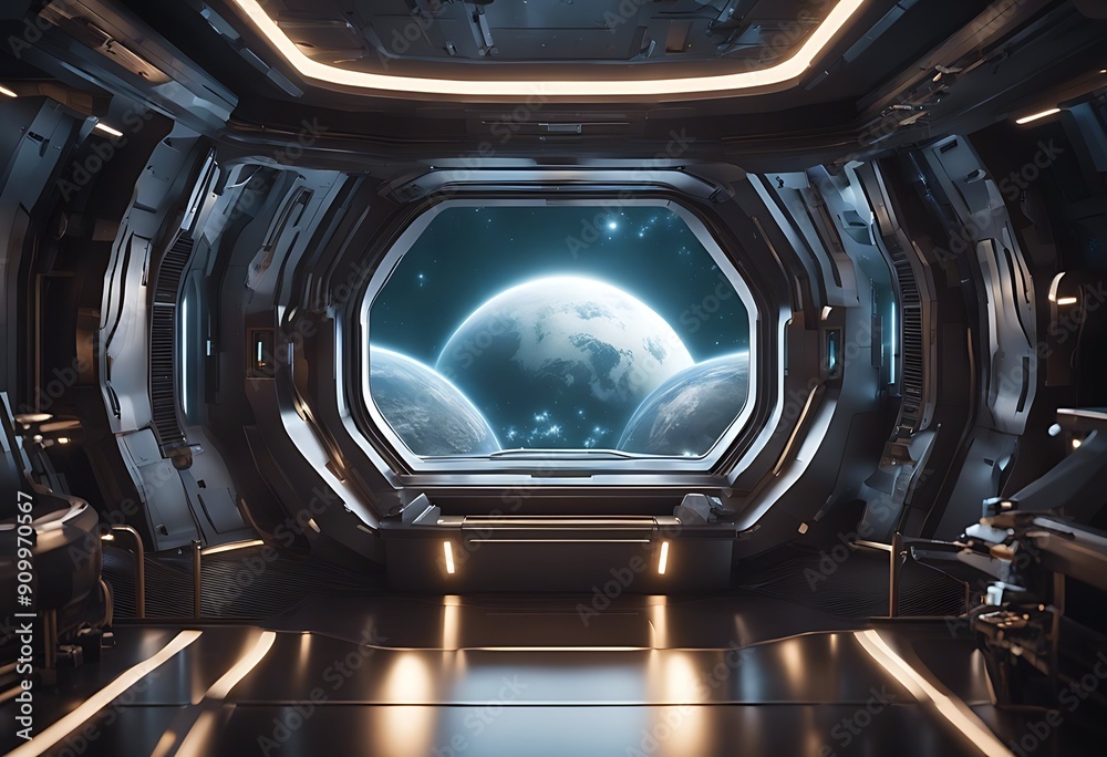 d cinematic science interior rendering spaceship window fiction upper ...