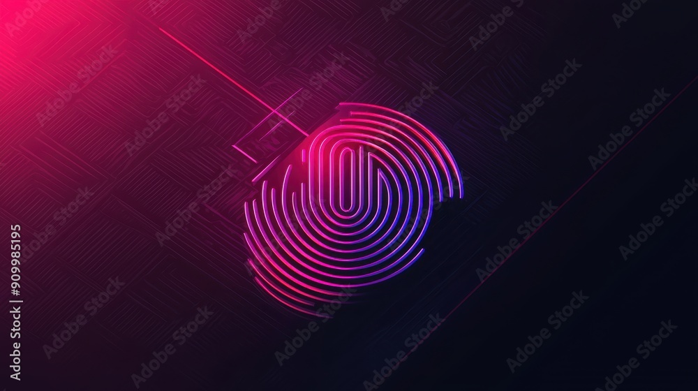 Fingerprint lock line icon. Neumorphic, Red gradient, 3d pin buttons ...