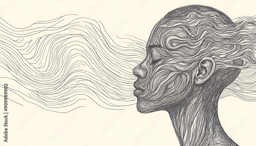 Pencil Line Drawing Depicting Attention and Mental Health with ...