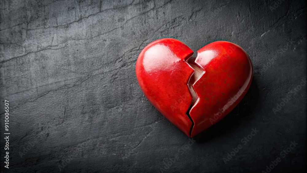 Broken heart symbolizing love lost and heartache on a black background ...