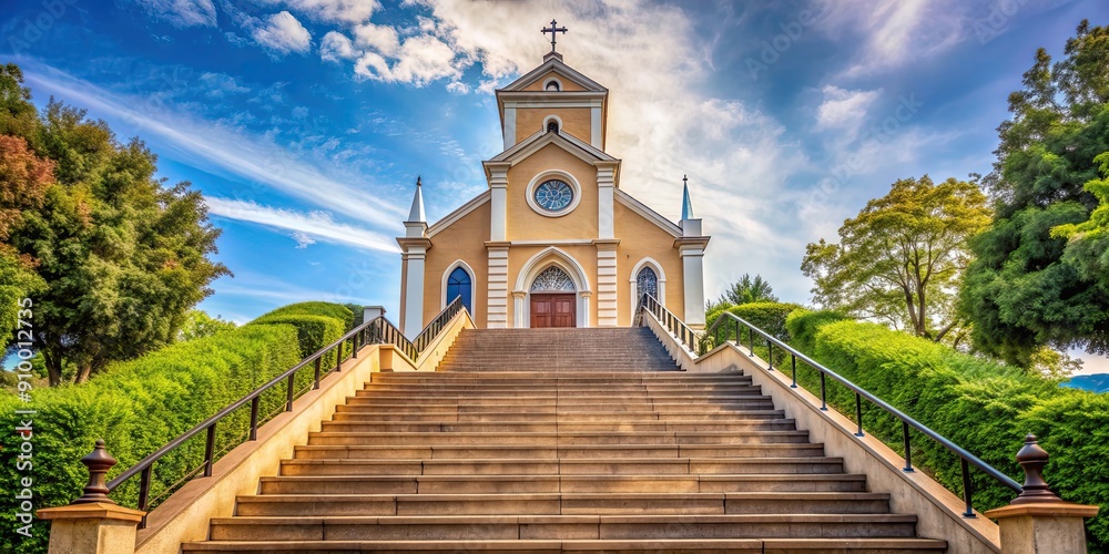 Stairs leading up to a beautiful church building , architecture ...
