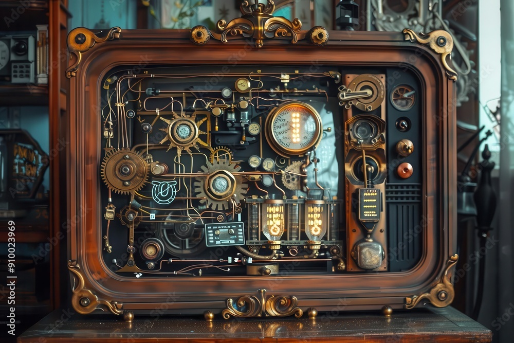 vintage television reimagined as steampunk art piece brass gears and ...