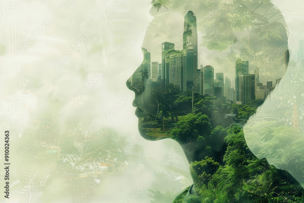visionary thinker contemplating sustainable city merging nature and ...