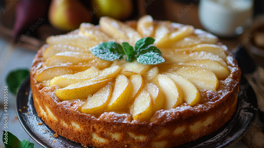 Delicious Italian sponge cake with pear and yogurt is a perfect dessert ...