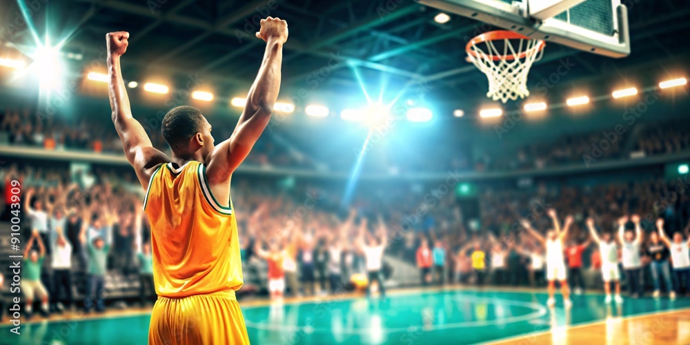 Basketball Player Celebrates Triumph. A basketball player exudes pure ...