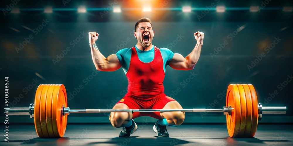 Powerlifter Screaming While Lifting Heavy Barbell. A strong and ...