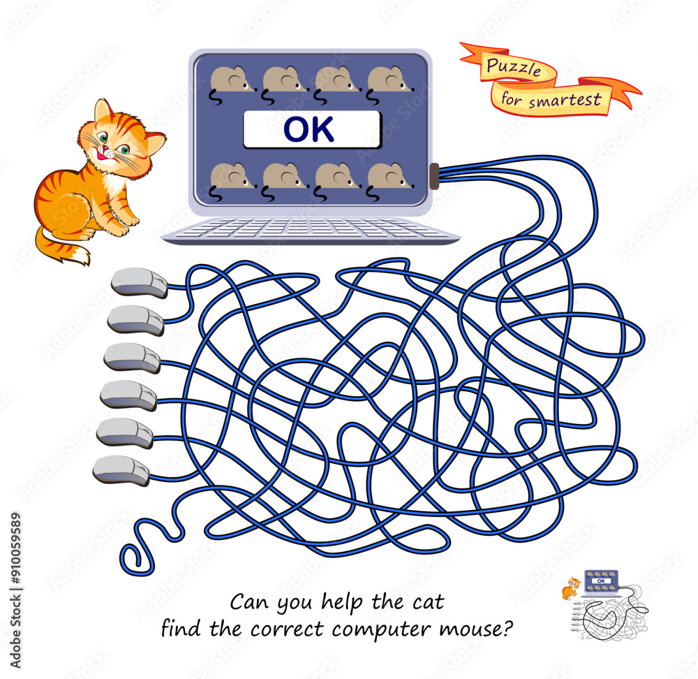 Best labyrinths. Can you help the cat find the correct computer mouse ...