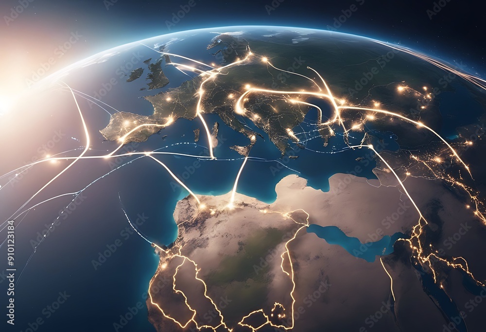 air detailed earth routes rendering d planet globe route transport ...