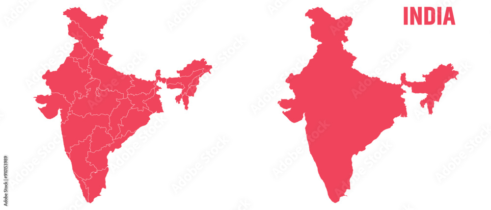 India map .India national map vector image red color on white ...