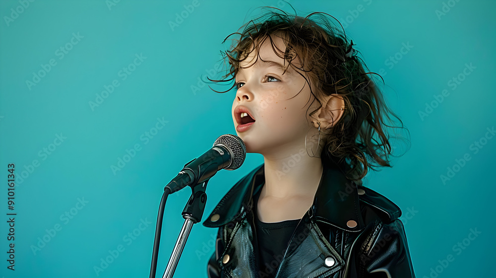 Little Girl Singing Into Microphone - Photo Stock Photo | Adobe Stock