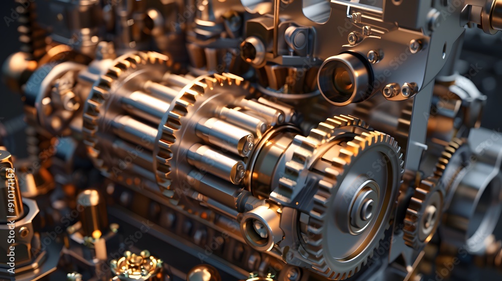 Detailed 3D schematic of a vintage engine with floating parts ...