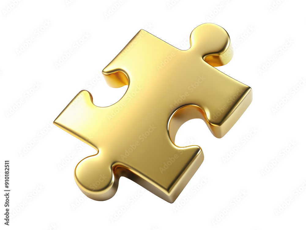 3D golden jigsaw puzzle piece with a shiny, detailed finish ...