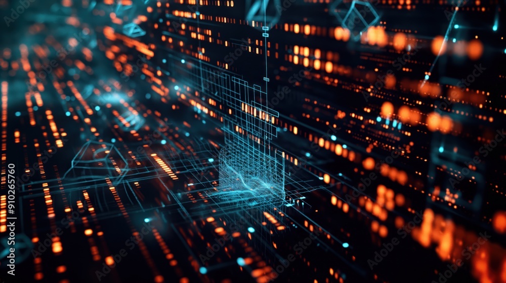 Cyber security concept illustration featuring futuristic binary code ...