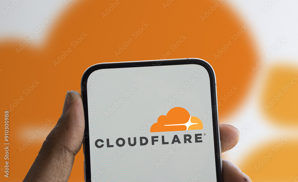 Dhaka, Bangladesh- 05 Aug 2024: CloudFlare logo is displayed on smartphone. Cloudflare is a US ...