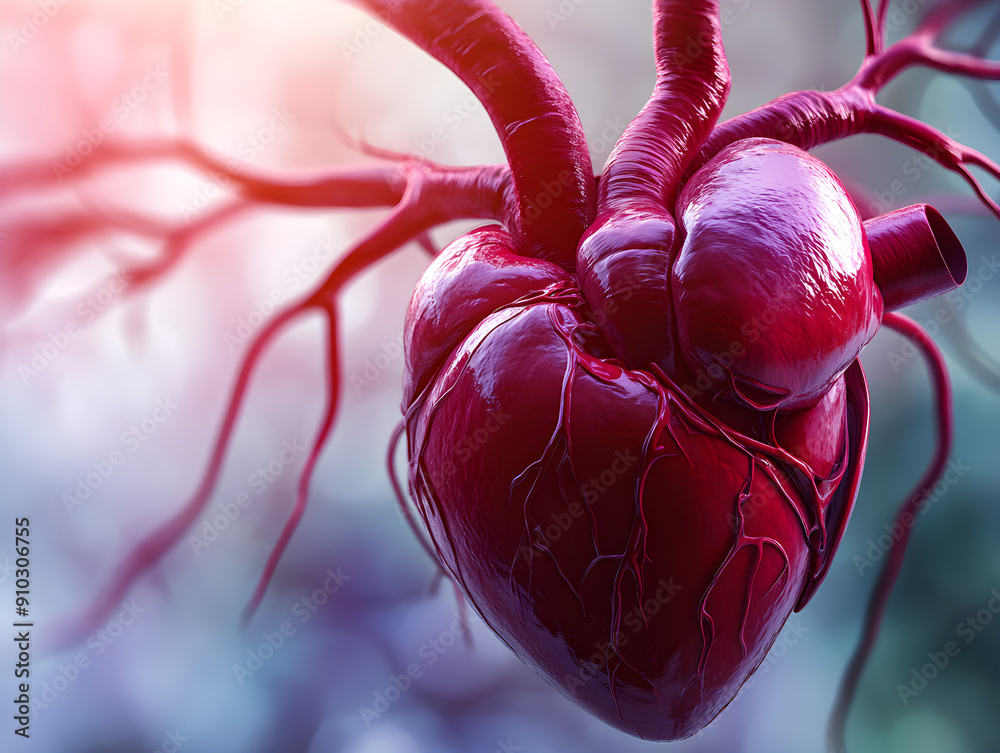 ing of Human Heart with Detailed Anatomy, Vivid Red Colors, Veins and ...