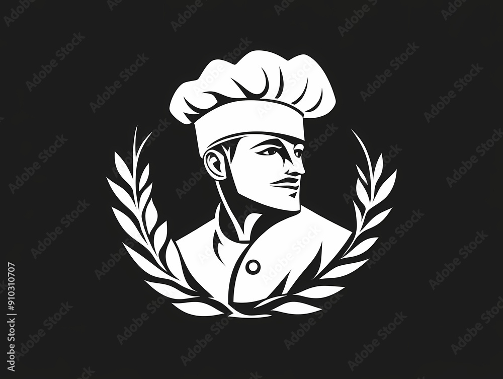 Minimalist black and white chef icon in classic hat, bold and ...