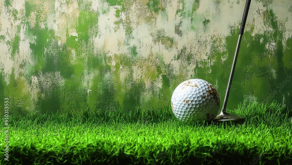 Banner Design of Golf Ball and Club on the Tee Box with Green Grass ...