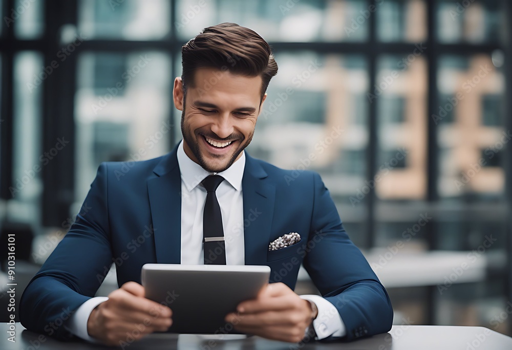 using Smiling computer businessman office center happy professional ...