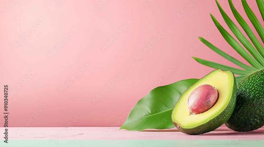 A perfectly ripe avocado cut in half, revealing its creamy, delicious ...