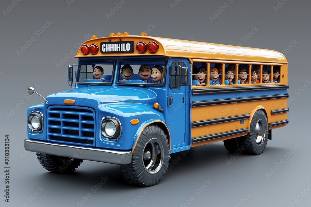 Cartoon School Bus With Happy Children On Board Stock Illustration ...