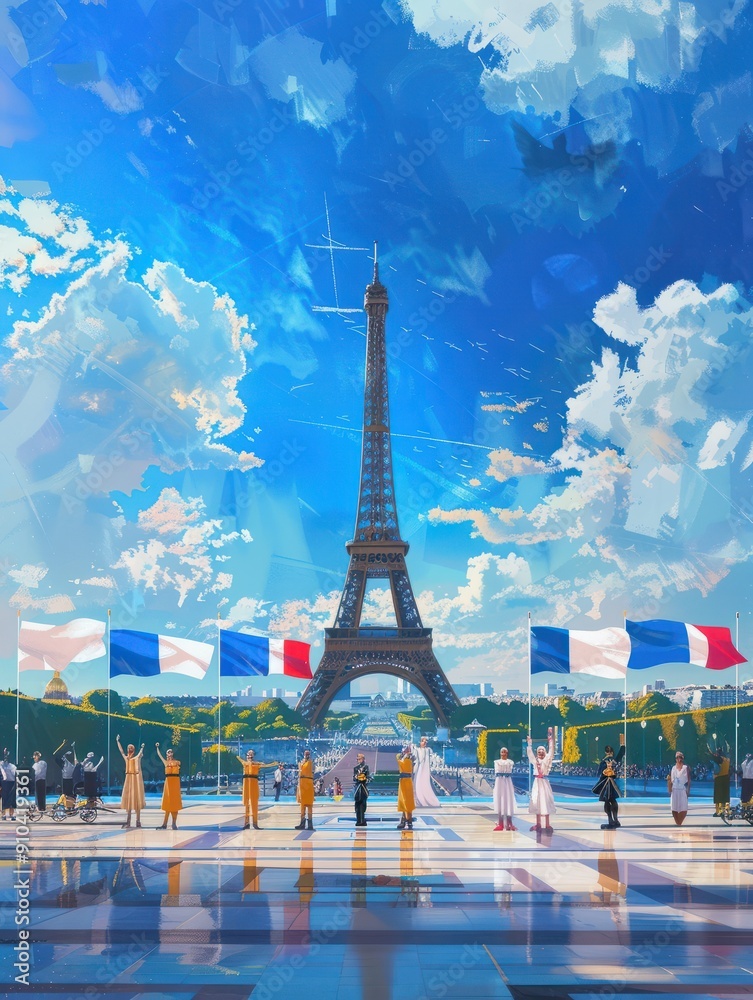 Olympic Paris Olympic podium ceremony in front of the Eiffel Tower ...